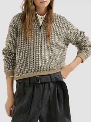 Brunello Cucinelli Mohair, Virgin Wool And Cashmere Sparkling Houndstooth Turtleneck Sweater - Light Brown