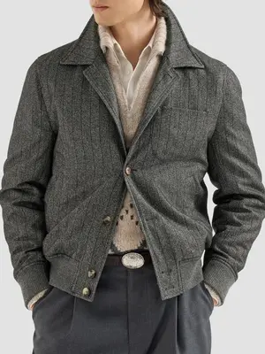 Brunello Cucinelli Cashmere And Silk Chalk Stripe Chevron Outerwear Jacket