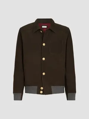 Brunello Cucinelli Nubuck Shirt-style Bomber Jacket With Cashmere Inserts And Metal Buttons - Rust Brown