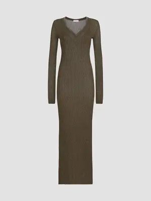 Brunello Cucinelli Sparkling Rib Knit Dress With Precious Collar