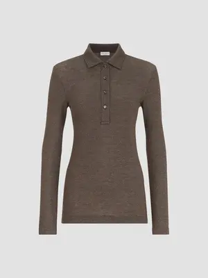 Brunello Cucinelli Sparkling Virgin Wool Jersey Polo Shirt - Coffee