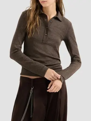 Brunello Cucinelli Sparkling Virgin Wool Jersey Polo Shirt