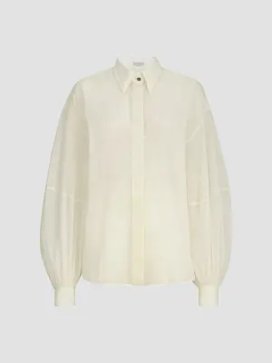 Brunello Cucinelli Silk Sparkling Pinstripe Shirt With Monili - White