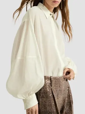 Brunello Cucinelli Silk Sparkling Pinstripe Shirt With Monili