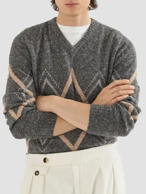 Brunello Cucinelli Alpaca, Cashmere And Wool With Argyle Intarsia Sweater