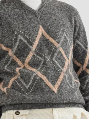 Brunello Cucinelli Alpaca, Cashmere And Wool With Argyle Intarsia Sweater