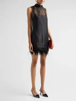 Staud Albee Silk Organza Feather-hem Mini Dress