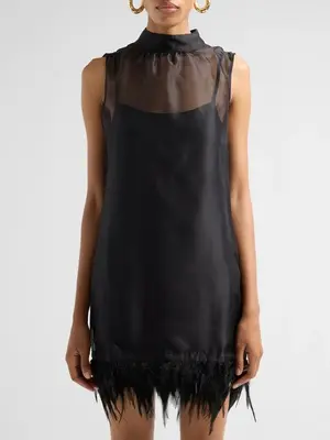 Staud Albee Silk Organza Feather-hem Mini Dress