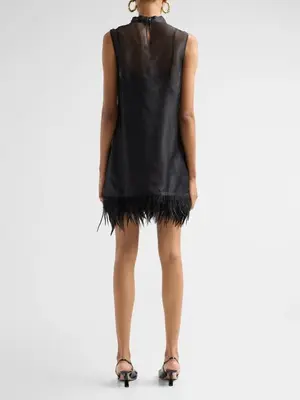 Staud Albee Silk Organza Feather-hem Mini Dress