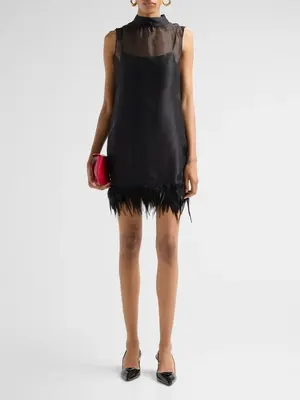 Staud Albee Silk Organza Feather-hem Mini Dress