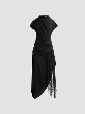 Staud Effie Draped Asymmetric Midi Dress - Black