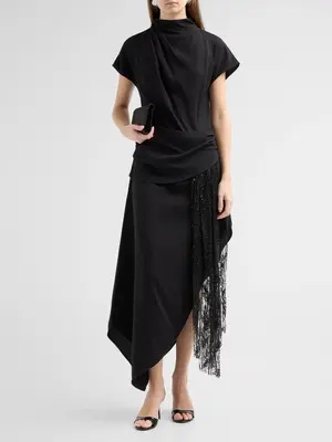 Staud Effie Draped Asymmetric Midi Dress