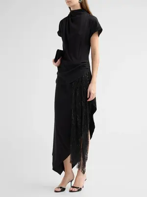 Staud Effie Draped Asymmetric Midi Dress