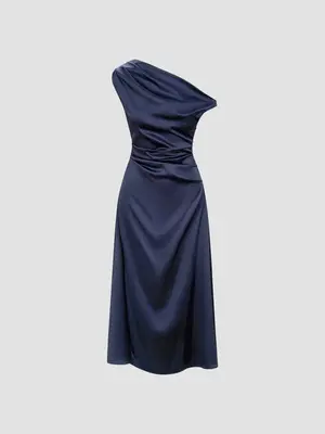 Staud Phare Stretch Silk One-shoulder Midi Dress