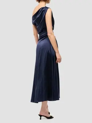 Staud Phare Stretch Silk One-shoulder Midi Dress
