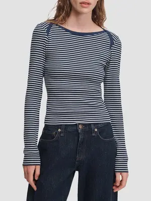 Rag & Bone The Essential Rib Striped Long-sleeve Shirt - Navy Multi