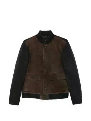 THE JACK LEATHERS Suede Panelled Knitted Jacket - Brown