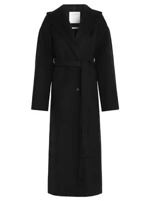 Sportmax Removable Inner Bib And Hood Wool Coat With Horn-effect Buttons - Nero