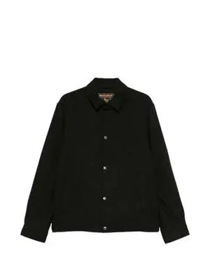 Woolrich Wool Shirt Jacket With Removable Logo Tab, Snap-front & Zip Pocket - Nero