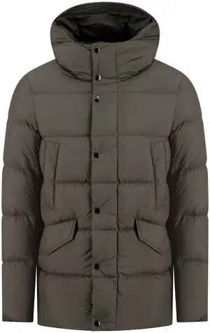 Woolrich Horizontal Quilted Hooded Puffer Jacket With Turtleneck - Verde