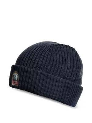 PARAJUMPERS Extra-fine Merino Wool Blend Mini Rib Knit Beanie With Front Patch - Blu