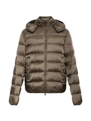 Moncler Nylon Lined Down Jacket With Detachable Hood And Piped Details