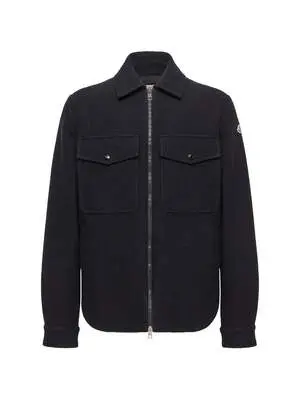 Moncler Virgin Wool Collared Jacket With Zipper, Chest And Side Pockets