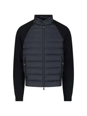 Moncler Moncler Down-Filled Long Season Front Wool Sweater With Rib Knit And Snap Collar Nero