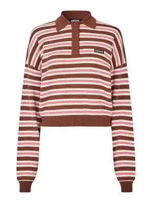 ROTATE BY BIRGER CHRISTENSEN Long-sleeve Striped Polo Shirt With Logo - Marrone