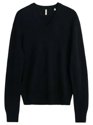 SUNFLOWER Wool Round-neck Front-button Sweater - Nero