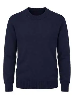 SUNFLOWER Round Neck Button-front Wool Sweater With Ribbed Hems - Blu