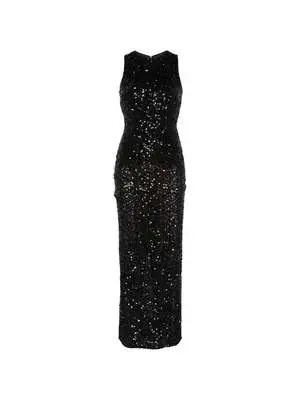 ROTATE BY BIRGER CHRISTENSEN Sequin Maxi Dress With Back Slit - Nero