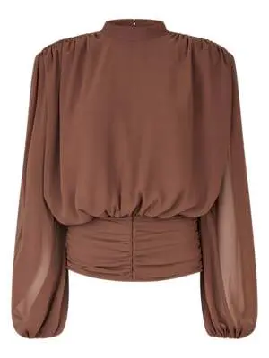 ROTATE BY BIRGER CHRISTENSEN Draped High-neck Blouse With Gathered Waist