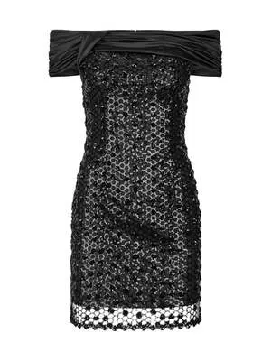 ROTATE BY BIRGER CHRISTENSEN Off-the-shoulder Draped Sequin Mini Dress - Nero
