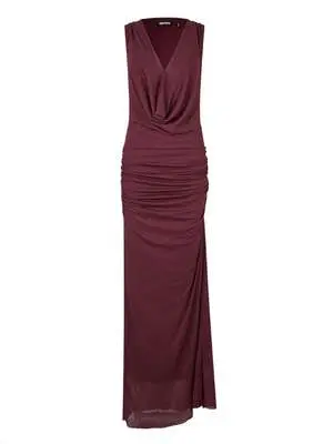 ROTATE BY BIRGER CHRISTENSEN Sleeveless Halter Neck Maxi Dress With Draped V-neckline And Stone Embellishment - Rosso