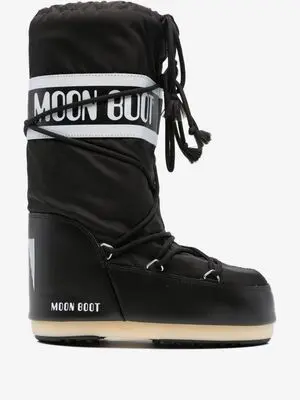 Moon Boot Ambidextrous Water-repellent Logo-panel Mini Boot With Criss-cross Tubular Laces - Nero