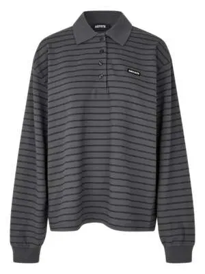 ROTATE BY BIRGER CHRISTENSEN Striped Piqué Polo Shirt With Ribbed Collar And Cuffs - Grigio