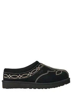 UGG Embroidered Suede Mini Sandals With Plush Wool-lyocell Lining - Nero