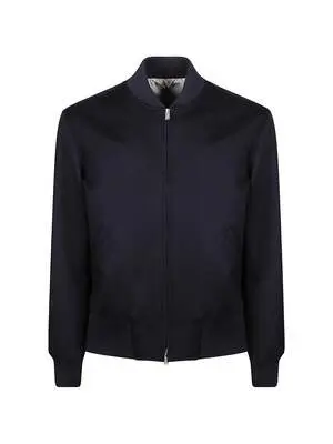 LARDINI Ribbed Band-collar Wool Jacket With Two-way Zip