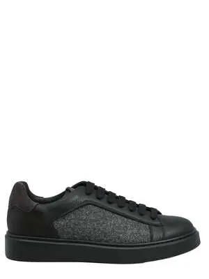 DOUCAL'S Leather Sneaker With Wool Detail & Suede Heel Tab - Nero