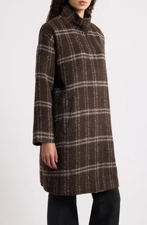 Eileen Fisher High Collar Grid Alpaca Blend Coat