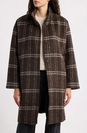 Eileen Fisher High Collar Grid Alpaca Blend Coat