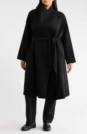 Eileen Fisher Drape Neck Wool Coat