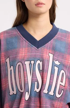 BOYS LIE Kelly Hayley Graphic Plaid V-neck Sweatshirt