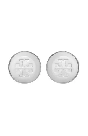 Tory Burch Icon Round Stud Earrings - Light Silver