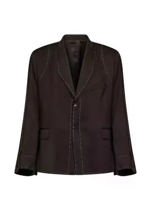 COSTUMEIN Contrast-stitch Raw-edge Blazer - Brown