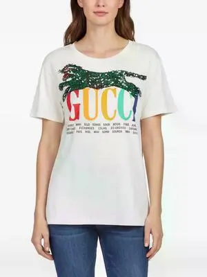 Gucci Cities Sequin-embellished T-shirt - Neutrals