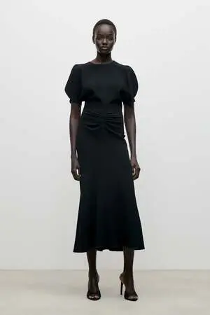 Victoria Beckham Embroidered Bela Midi Dress - Black