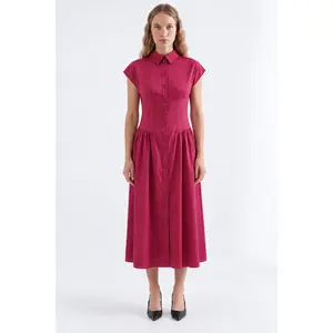 EXQUISE Dropped Sleeve Fitted Midi Dress