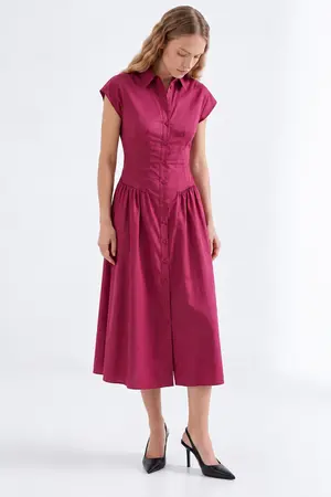 EXQUISE Dropped Sleeve Fitted Midi Dress